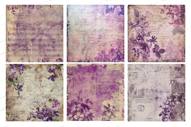 Purple Cottagecore Textures, Vintage Scrapbook Paper (digital Download ...