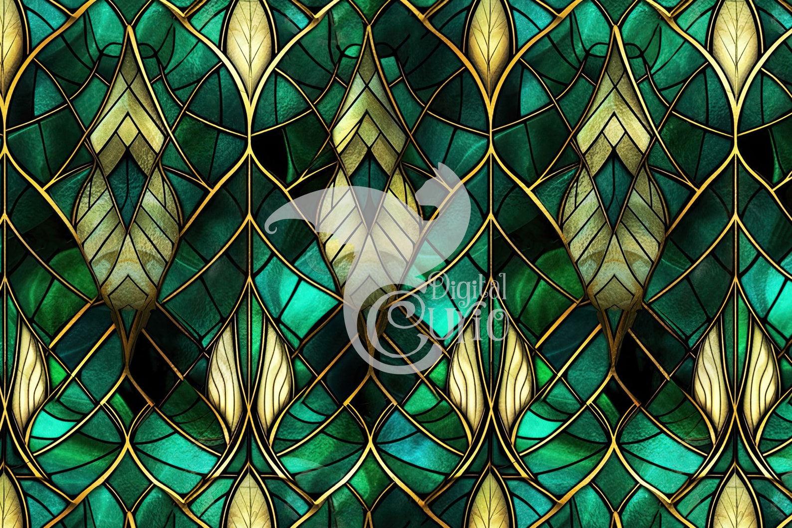 Emerald Green Stained Glass Digital Paper, Seamless Texture (digital ...
