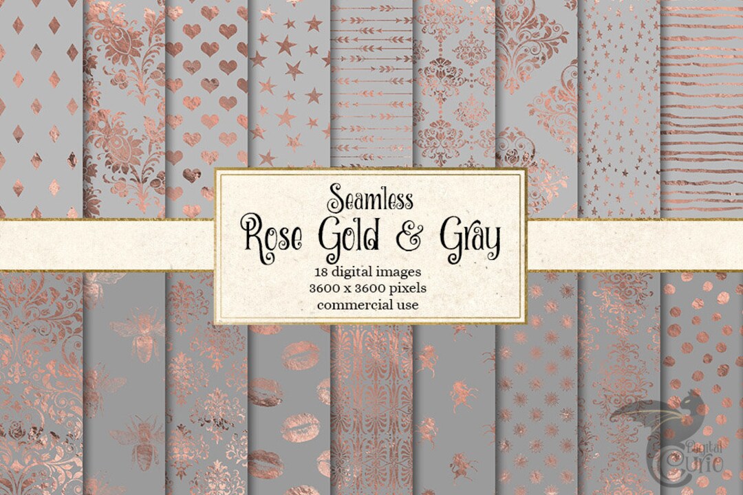 Rose Gold and Gray Digital Paper, Seamless Rose Gold Patterns, Foil ...