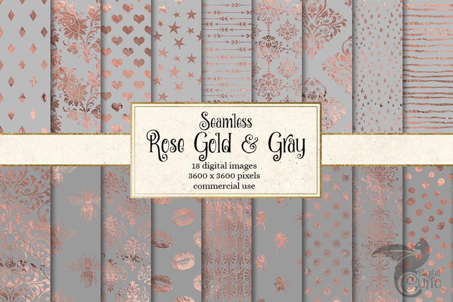 Rose Gold and Gray Digital Paper Seamless Rose Gold Patterns - Etsy