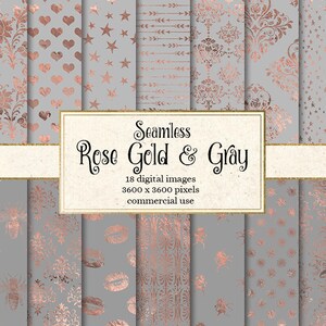 Rose Gold and Gray Digital Paper, Seamless Rose Gold Patterns, Foil ...