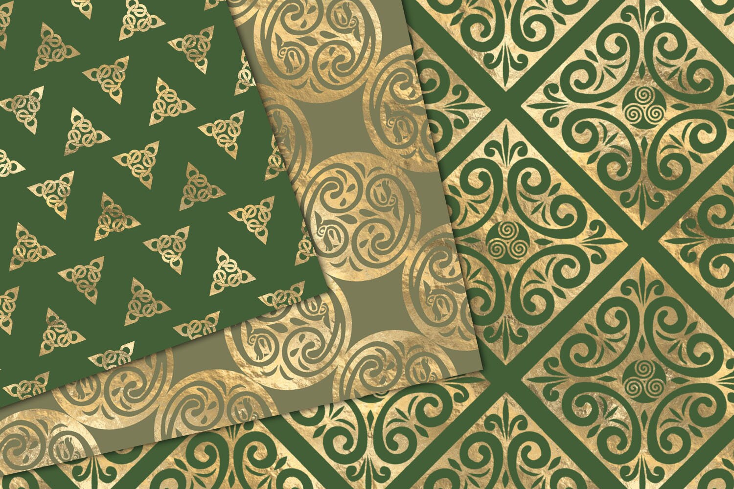 Green and Gold Celtic Digital Paper Seamless Celtic Knot - Etsy