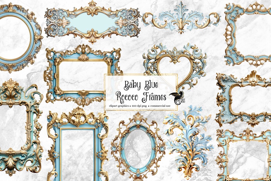 Baby Blue Rococo Frames Clipart – Antique Baroque Graphics (digital ...