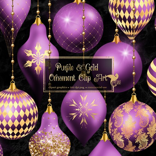 Purple Christmas Ornaments Clipart Digital Glitter Christmas - Etsy