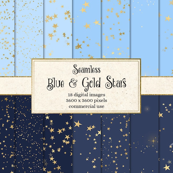 Blue and Gold Digital Paper - Etsy