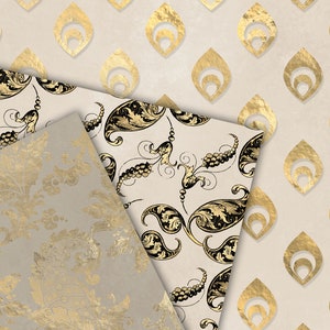 Ivory and Gold Peacock Digital Paper, Seamless Gold Peacock Patterns ...