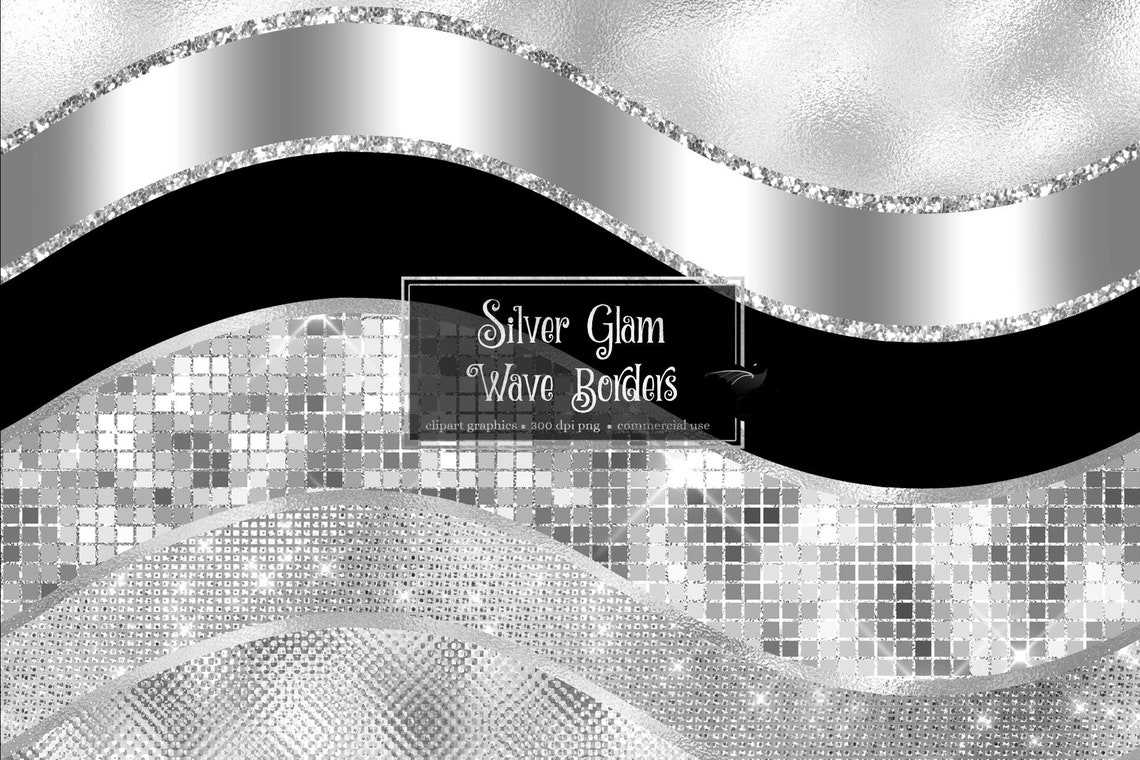 Silver Glitter Wave Borders Clipart – Glam Metallic PNG (commercial Use ...