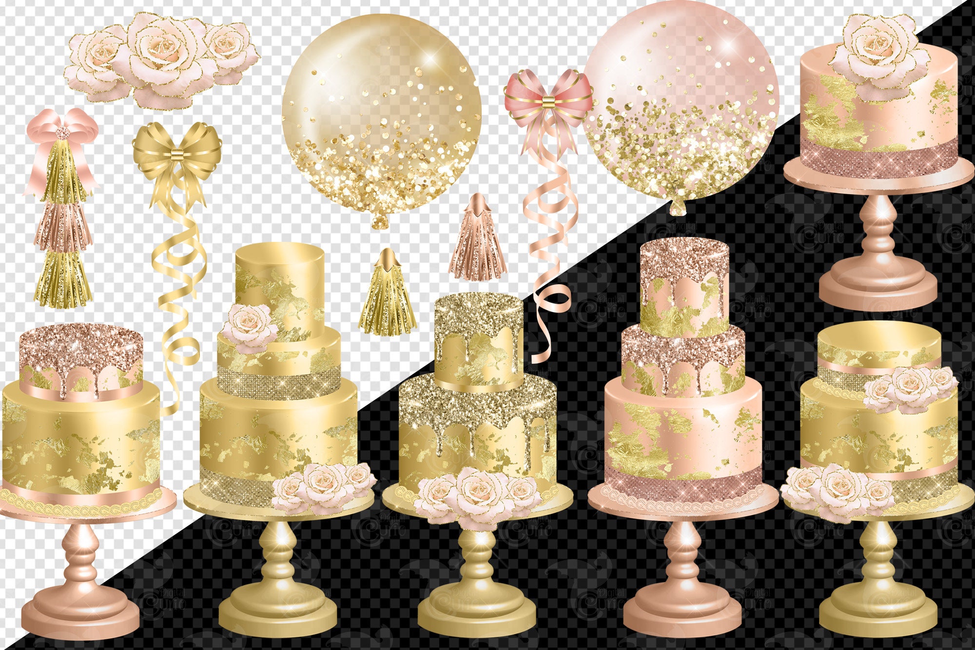 Foil Glam Cakes Clipart Princess Birthday or Wedding Cake - Etsy