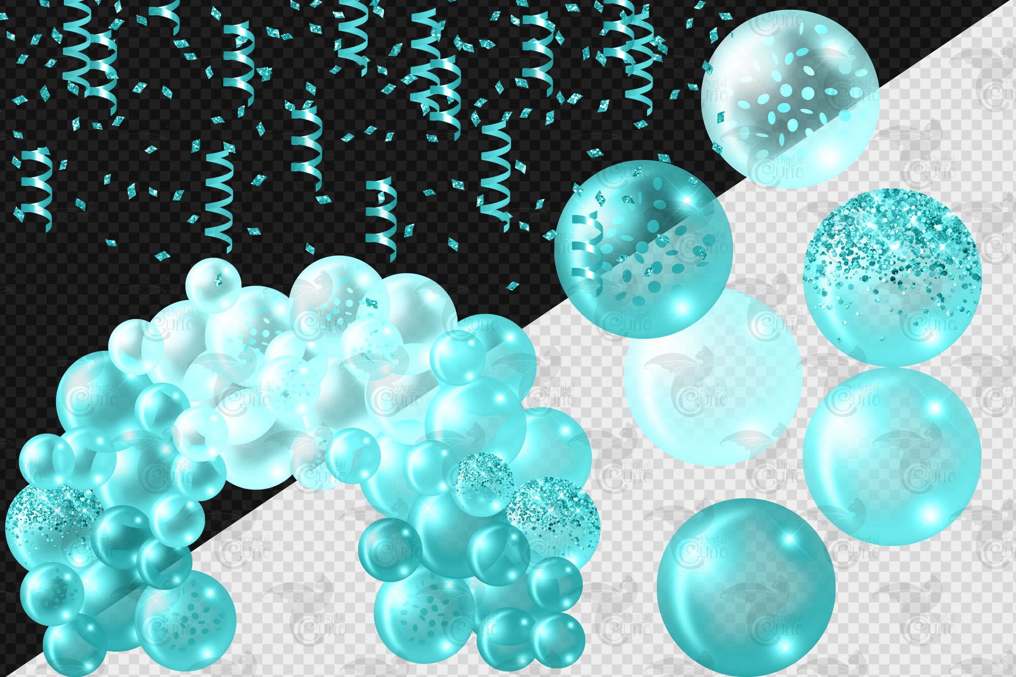 Turquoise Balloon Arch Clipart Glam Balloon Png Digital - Etsy