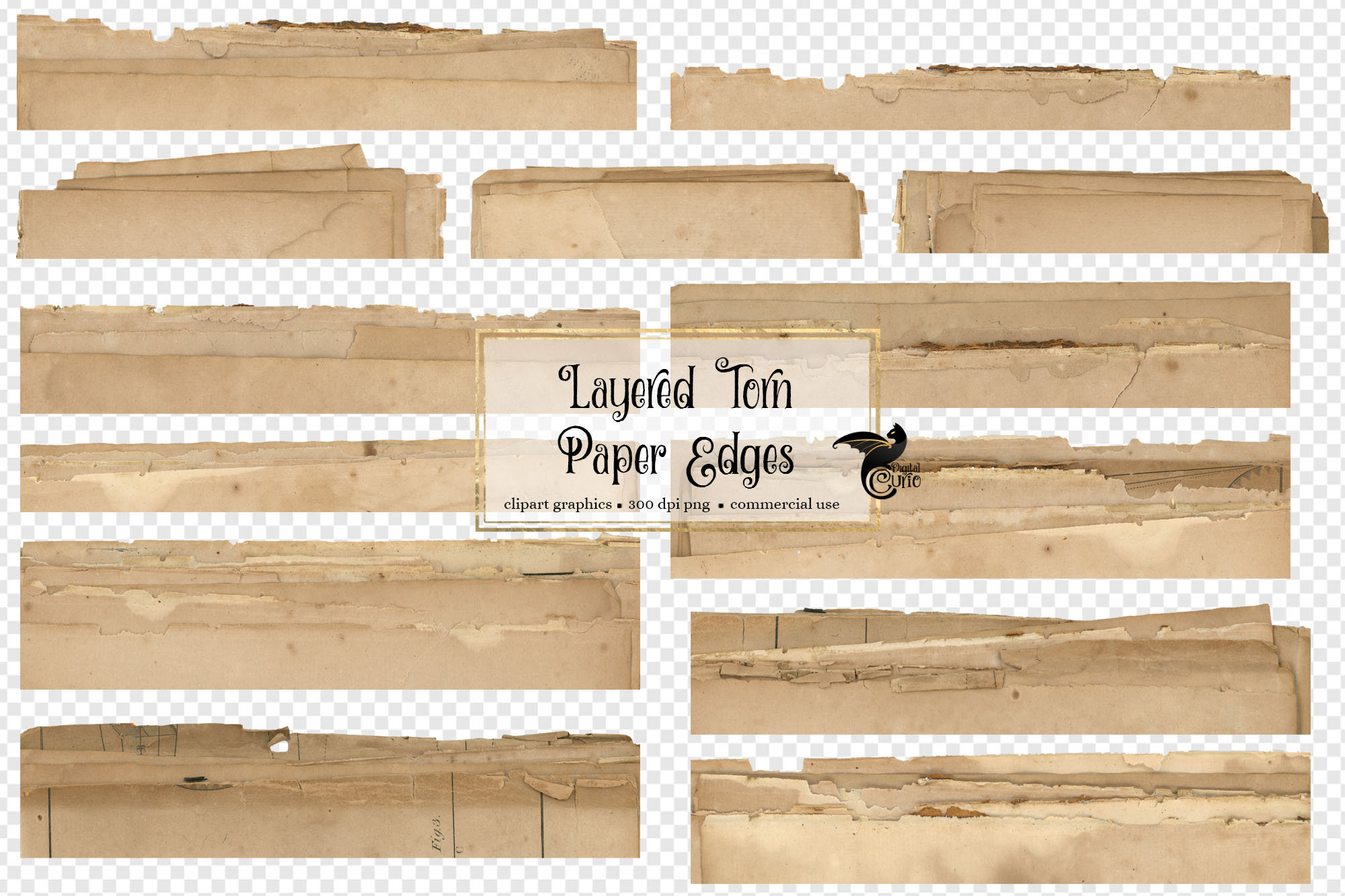 Layered Torn Paper Edges Clip Art Digital Vintage Ripped Png - Etsy