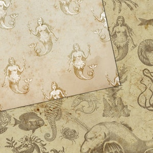 Vintage Mermaid Digital Paper - Printable Antique Nautical Backgrounds ...