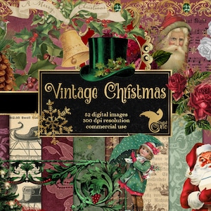 Vintage Christmas Digital Scrapbooking Kit, Rustic Clipart, Digital ...