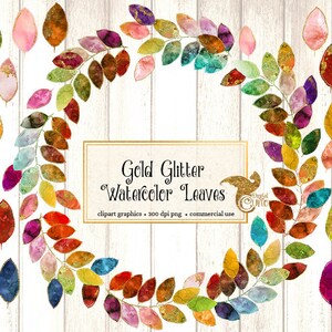 Gold Glitter Watercolor Leaves Clipart, Gold Glitter Fall Leaf Clip Art ...