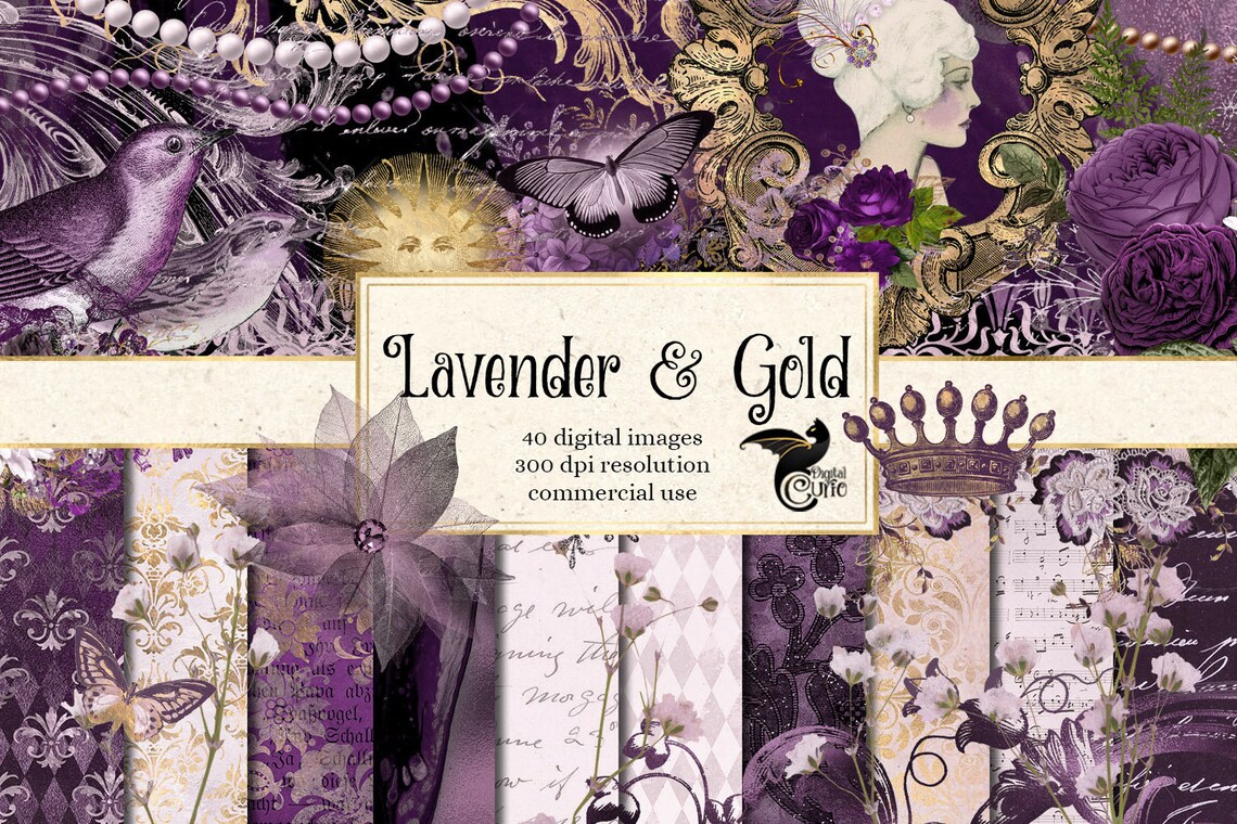 Lavender and Gold Digital Scrapbooking Kit Purple Clipart - Etsy