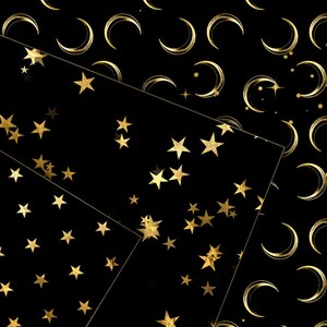 Black and Gold Star Digital Paper, Seamless Stars, Whimsical Golden ...