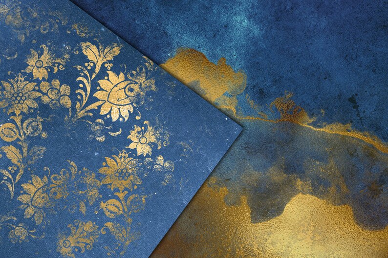 Grunge Blue and Gold Digital Paper, Distressed Textures (digital ...