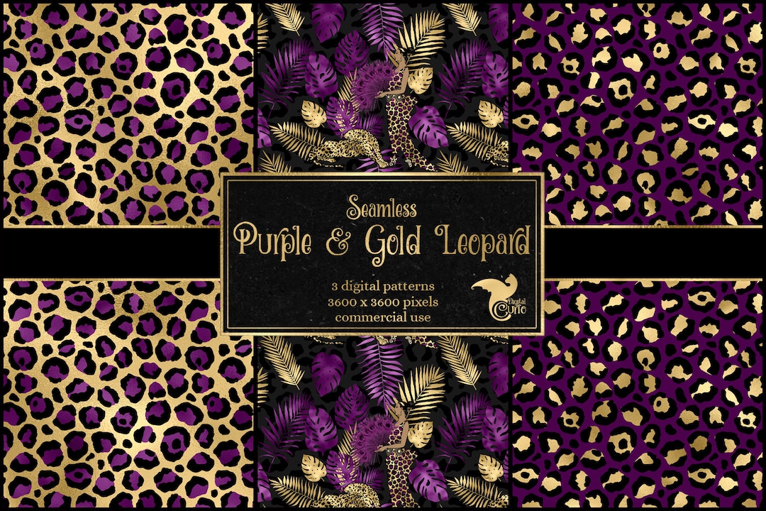 Purple and Gold Leopard Digital Paper, Seamless Leopard Spot Patterns ...