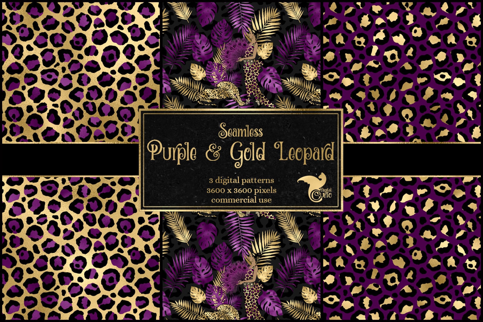 Purple and Gold Leopard Digital Paper, Seamless Animal Print (digital ...