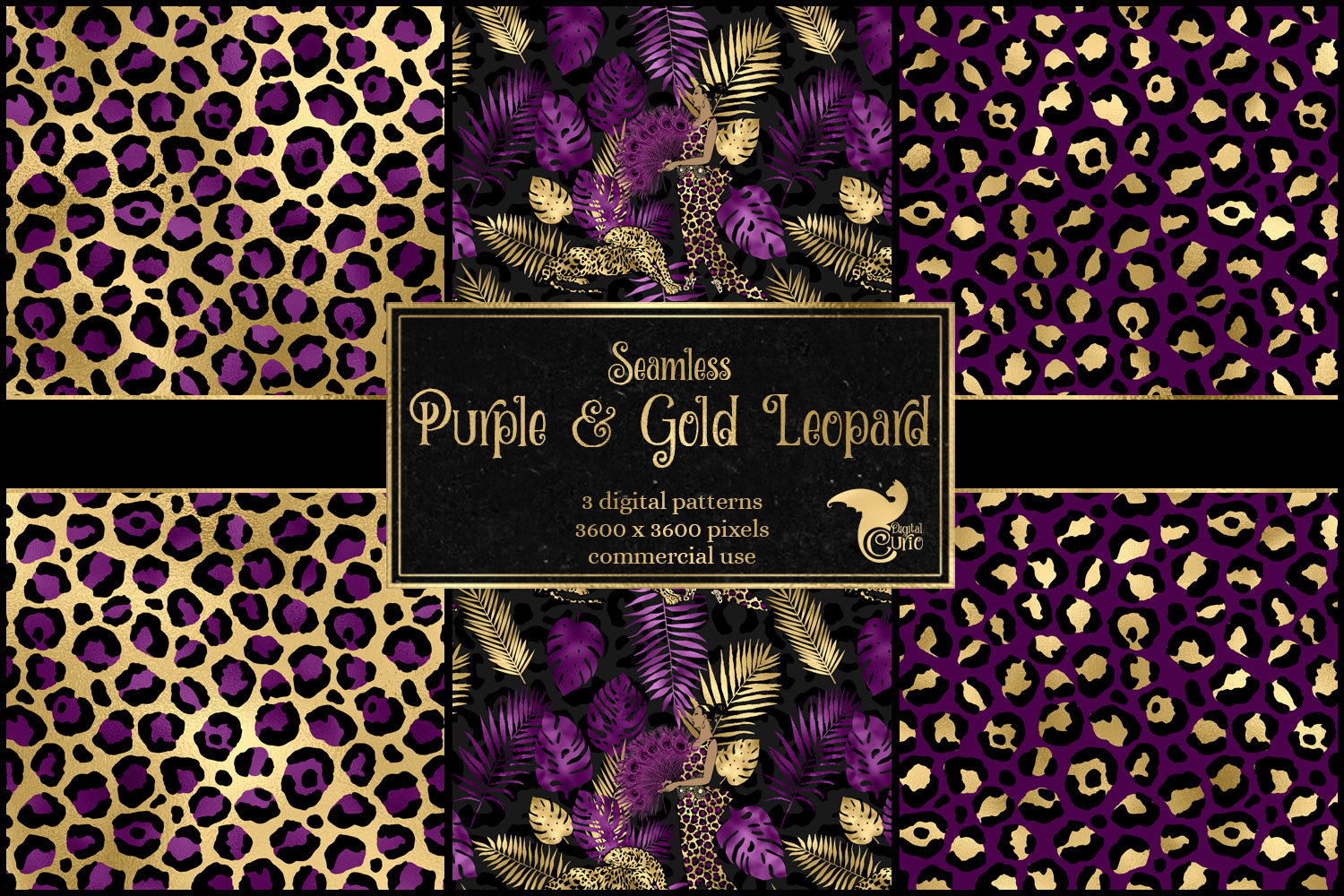 Purple and Gold Leopard Digital Paper Seamless Leopard Spot | Etsy