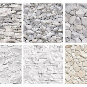 White Stone Textures Digital Paper, Seamless Rustic Brick Wall Digital ...