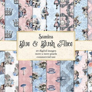 Blue and Blush Alice Digital Paper, Vintage Alice's Adventures in ...