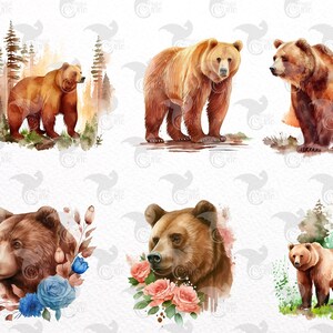 Watercolor Brown Bears Clipart - Cute Floral Grizzly Bears, Forest ...