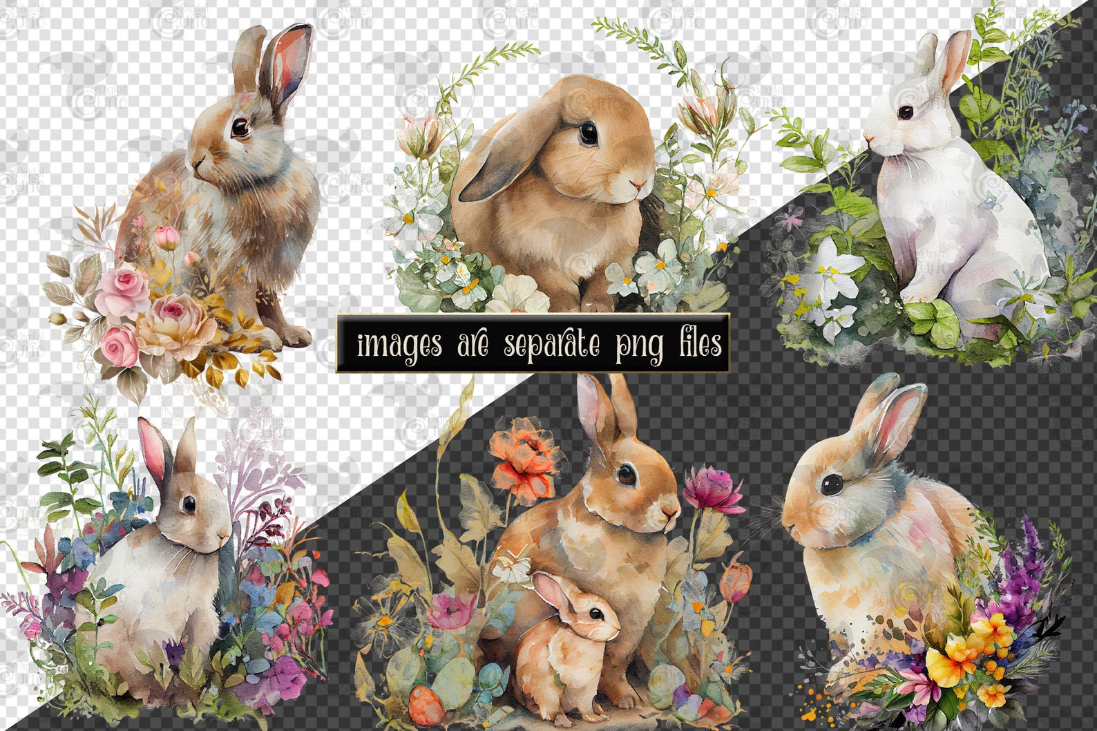 Watercolor Rabbits Clipart – Springtime Bunny PNG (digital Download) - Etsy