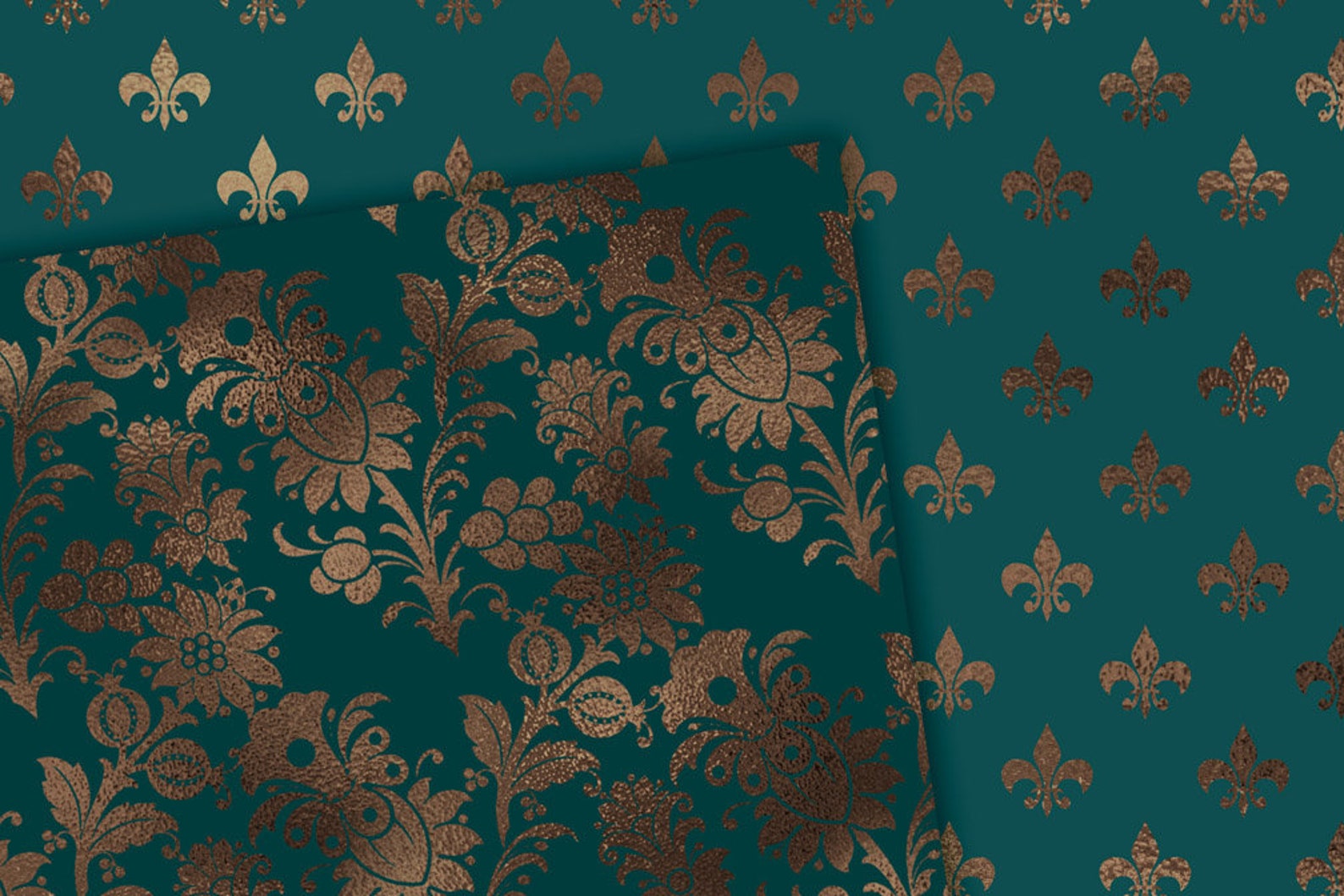 Teal and Bronze Digital Paper, Seamless Copper Patterns (digital ...
