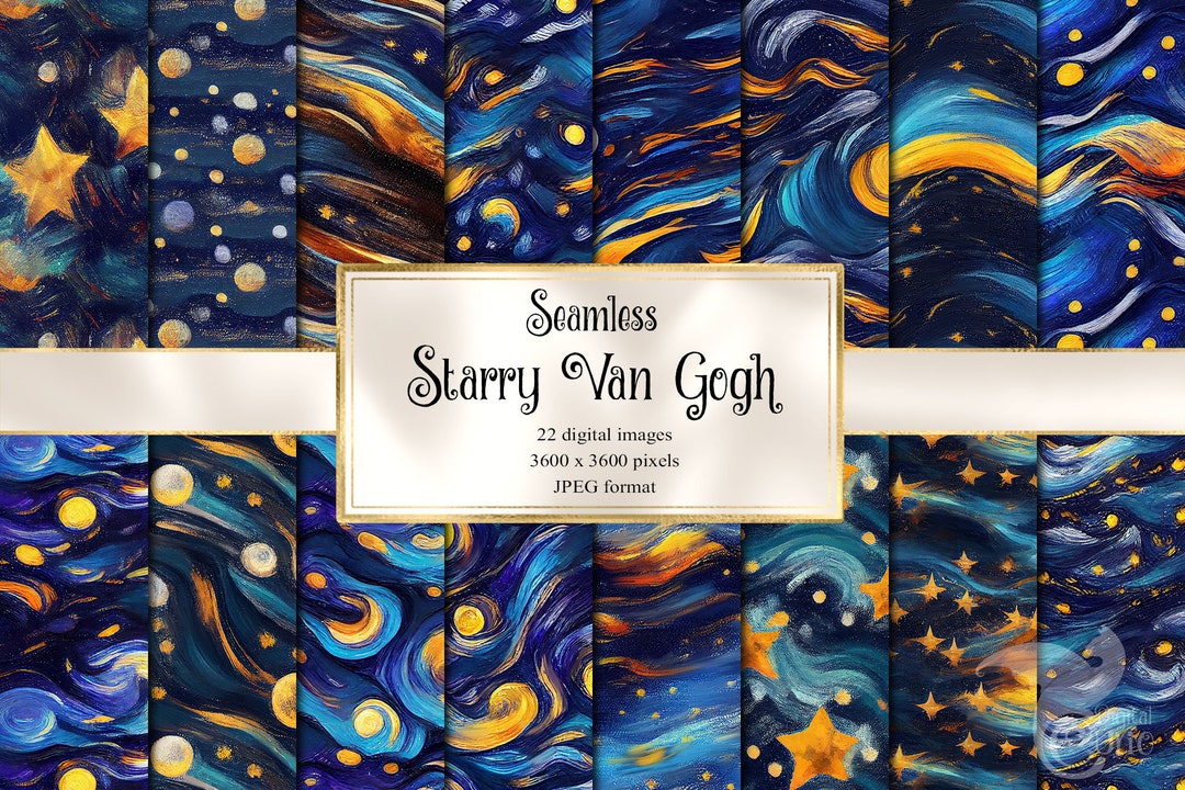 Starry Van Gogh Digital Paper, Seamless Starry Night Printable ...