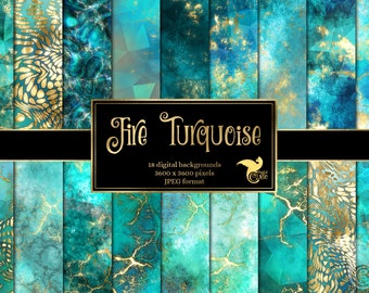 Boho Abstract Digital Paper Pack Teal and Gold Abstract - Etsy