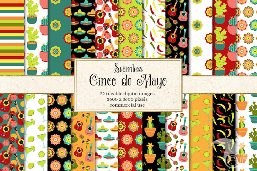 Cinco De Mayo Digital Paper, Fiesta Digital Paper, Seamless Patterns ...