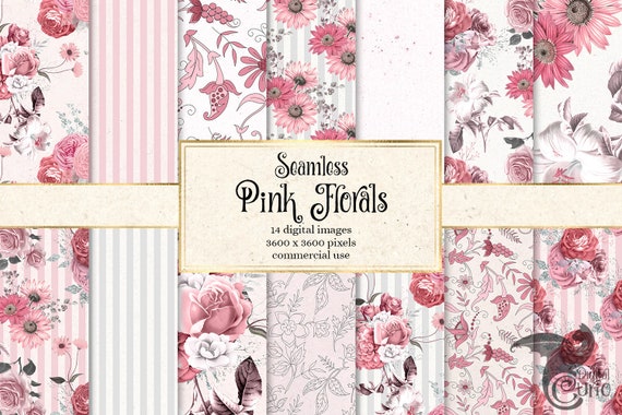 Pink Floral Digital Paper Seamless Backgrounds With Pink | Etsy