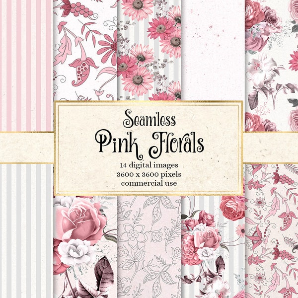 Pink Floral Digital Paper - Etsy