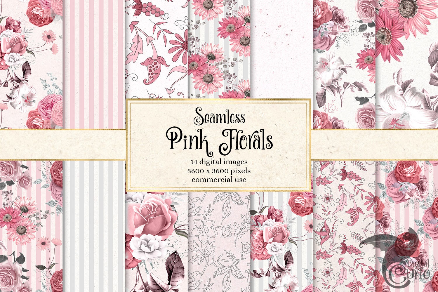 Pink Floral Digital Paper, Seamless Flower Backgrounds (digital ...