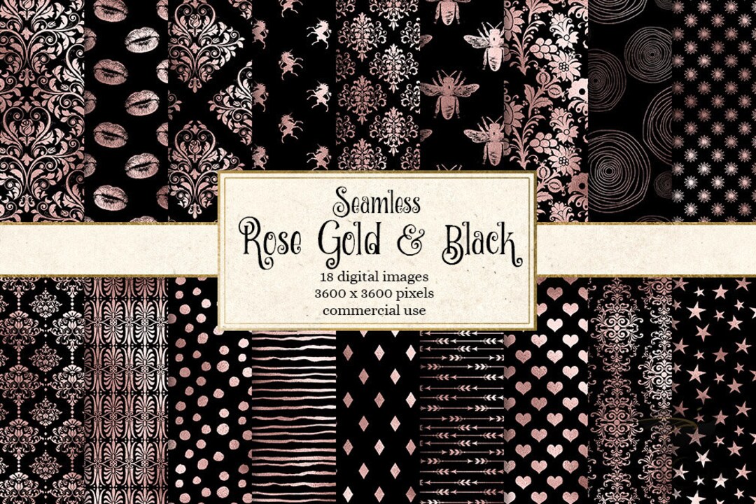 Rose Gold and Black Digital Paper - Seamless Rose Gold Backgrounds ...