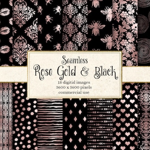 Rose Gold & Black Digital Paper – Seamless Foil Backgrounds (digital ...