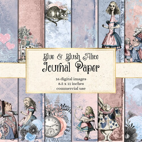 Blue and Blush Alice Digital Paper Vintage Alice's - Etsy