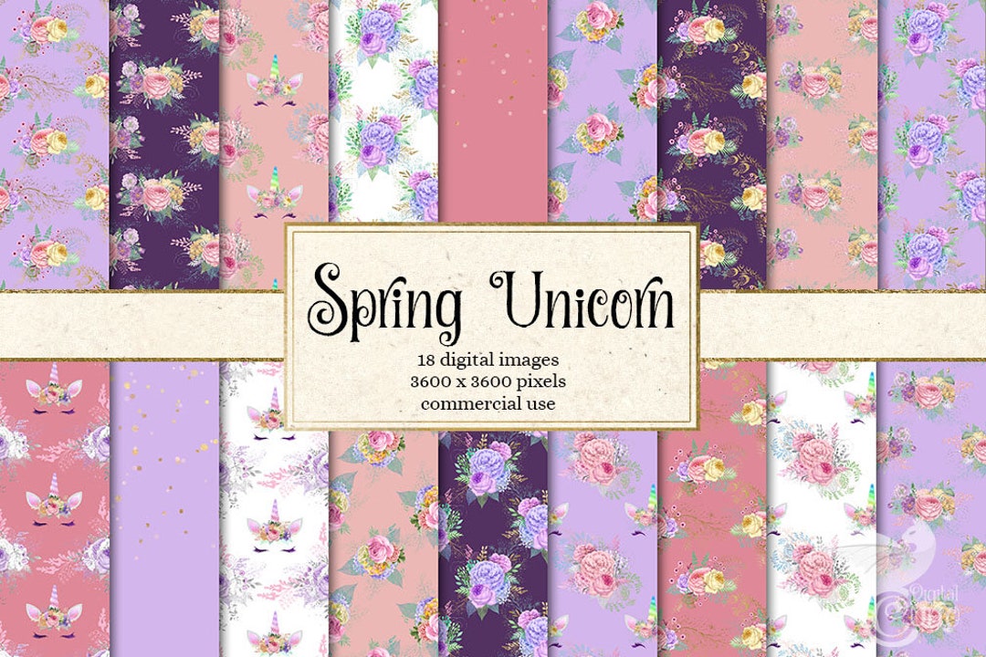 Spring Unicorn Digital Paper, Seamless Pink and Purple Printable ...