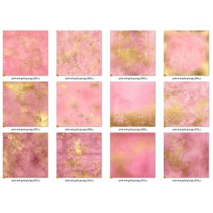 Grunge Pink and Gold Digital Paper, Distressed Gold Textures, Printable ...