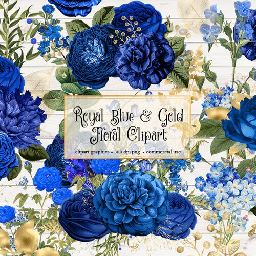 Royal Blue and Gold Floral Elements Clip Art Digital Clipart - Etsy
