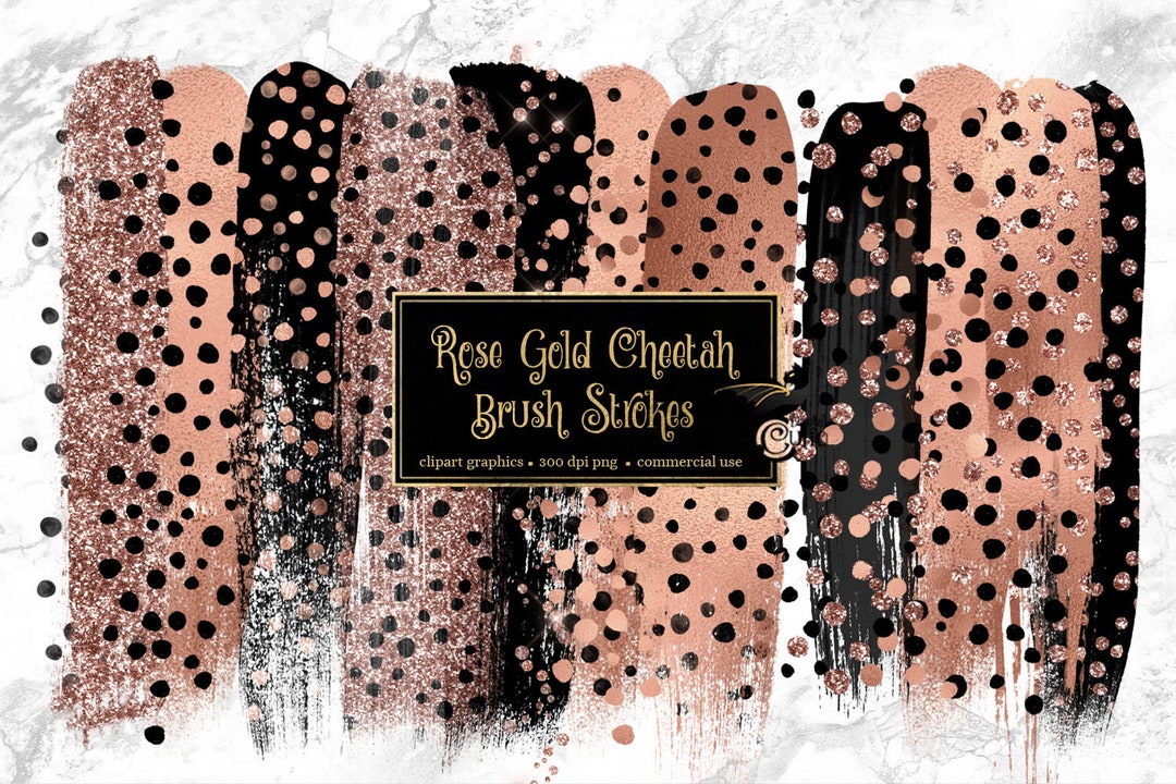 Rose Gold Cheetah Brush Strokes Clipart, With Rose Gold Glitter and ...