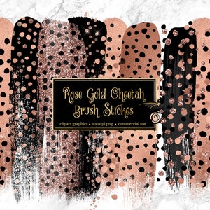 Rose Gold Cheetah Brush Strokes Clipart, With Rose Gold Glitter and ...
