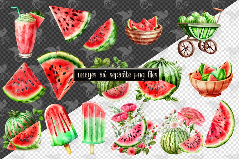 Watercolor Watermelons Clipart Digital Png Summer Fruit - Etsy