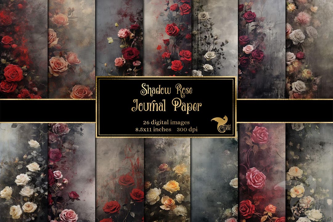 Gothic Rose Junk Journal Paper, Dark Floral Scrapbook Pages (digital ...