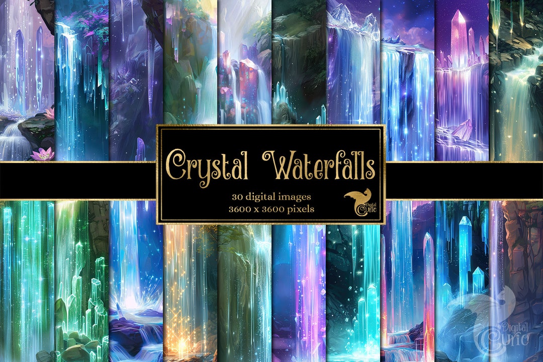 Crystal Waterfalls Digital Paper, Fantasy Scrapbook Pages (digital ...