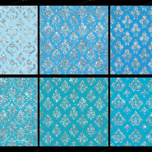 Blue and Silver Rose Damask Digital Paper - Seamless Printable Textures ...