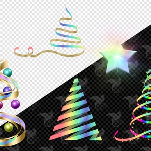 Rainbow Ribbon Christmas Tree Clip Art – Iridescent PNG Graphics ...