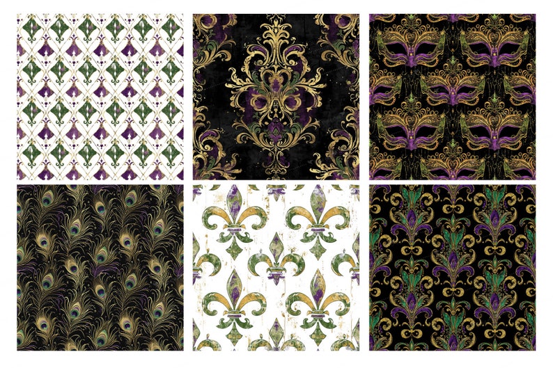 Grunge Mardi Gras Digital Paper - Seamless Printable Digital ...