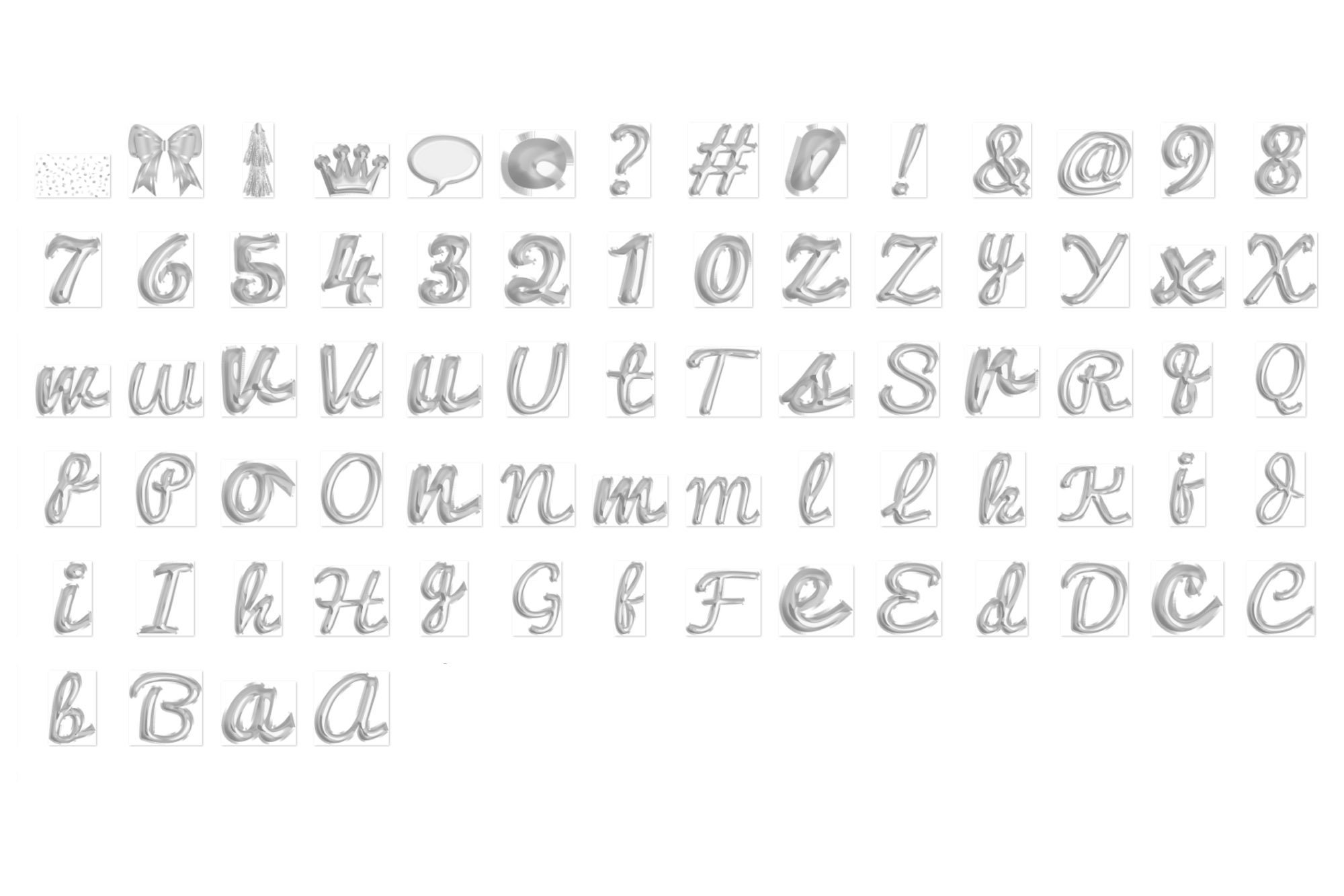 Silver Foil Balloon Script Alphabet Clip Art Digital Instant - Etsy