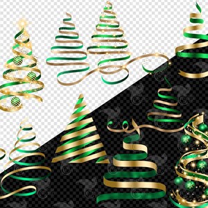 Green and Gold Ribbon Christmas Tree Clipart – Glitter PNG Graphics ...